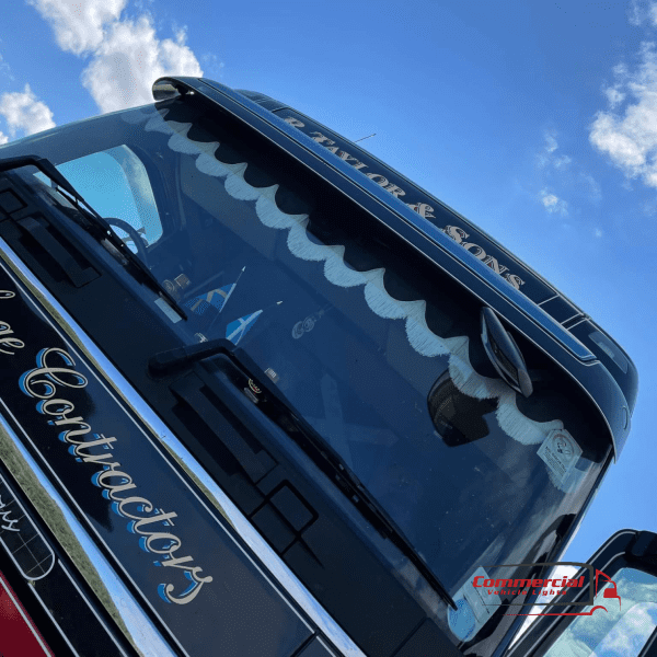 Universal Truck Front Window Pelmet Navy With White Tassels ...